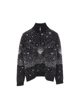 CHANEL | Tops | Chanel Knit Top Cc Logo Black Wool Navy White | Poshmark